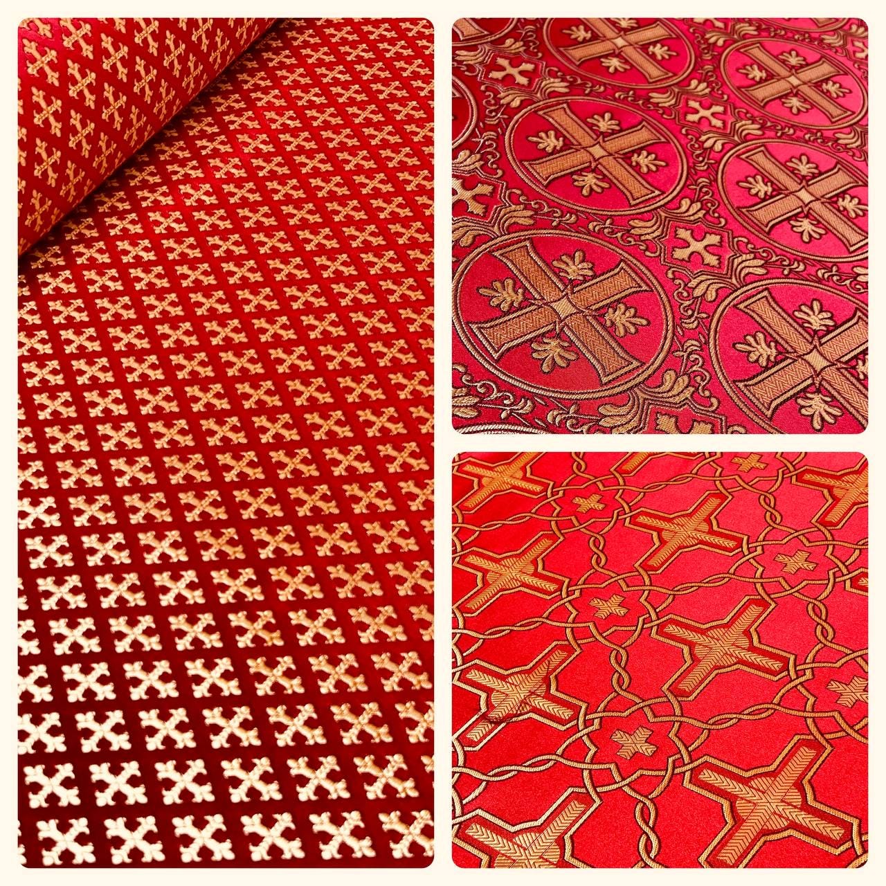 Church Brocade, Many Designs, Gold Embroidery on Red Fabric ...