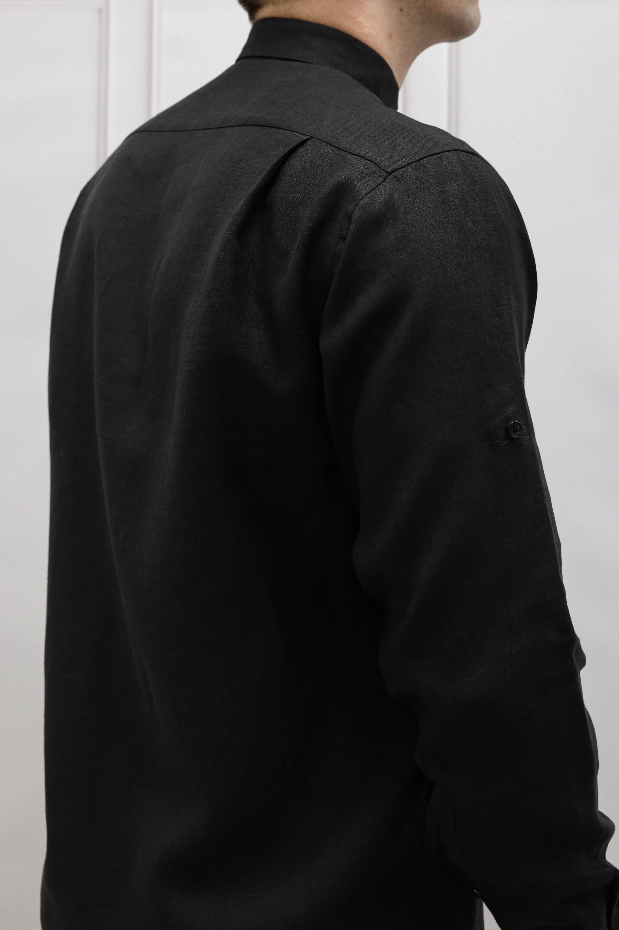 Black Shirt for Priest 100% Linen, Breathable Shirt With White Collar ...