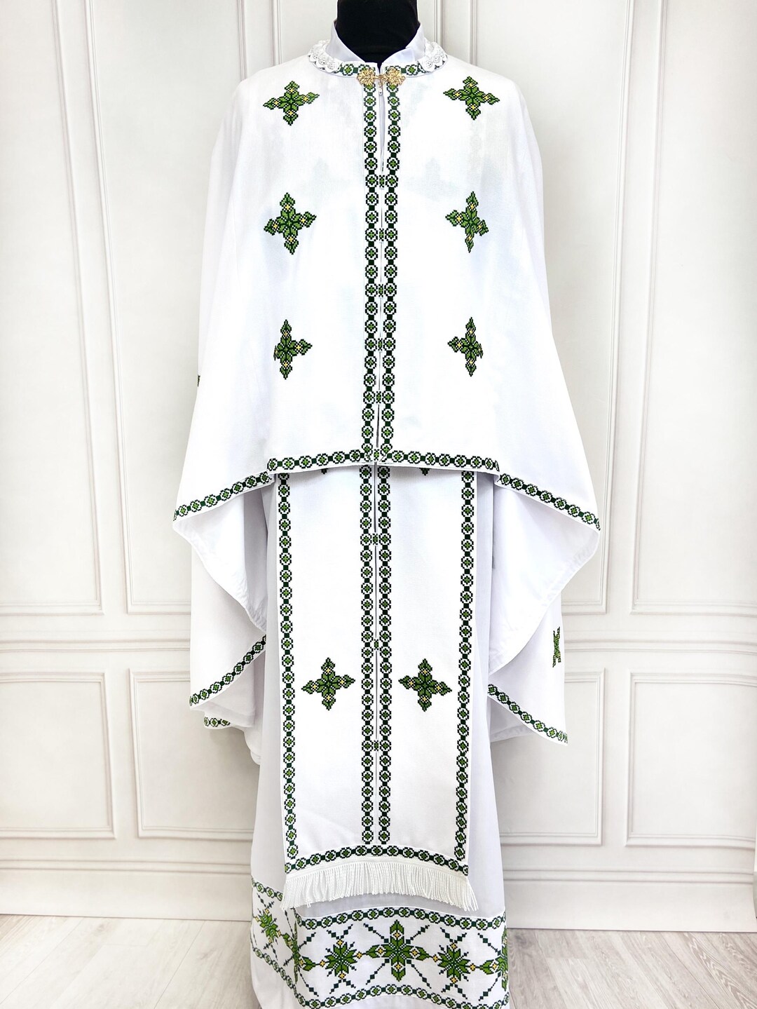 Vestments With Green Embroidery, Imitation of Hand Embroidery, Vestment ...