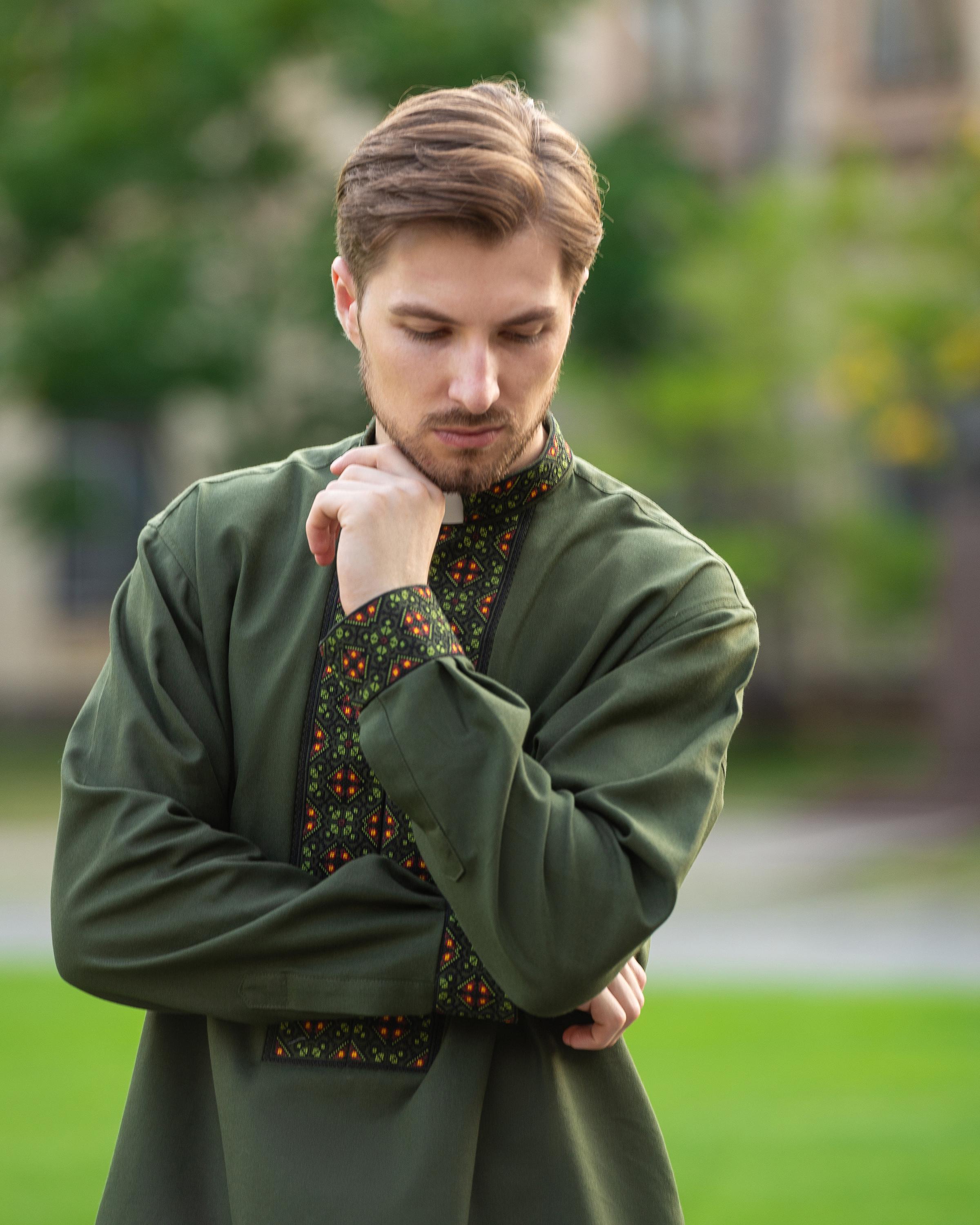 Full Embroidered Clergy Shirt, Embroidered Shirt for Priest, Khaki ...