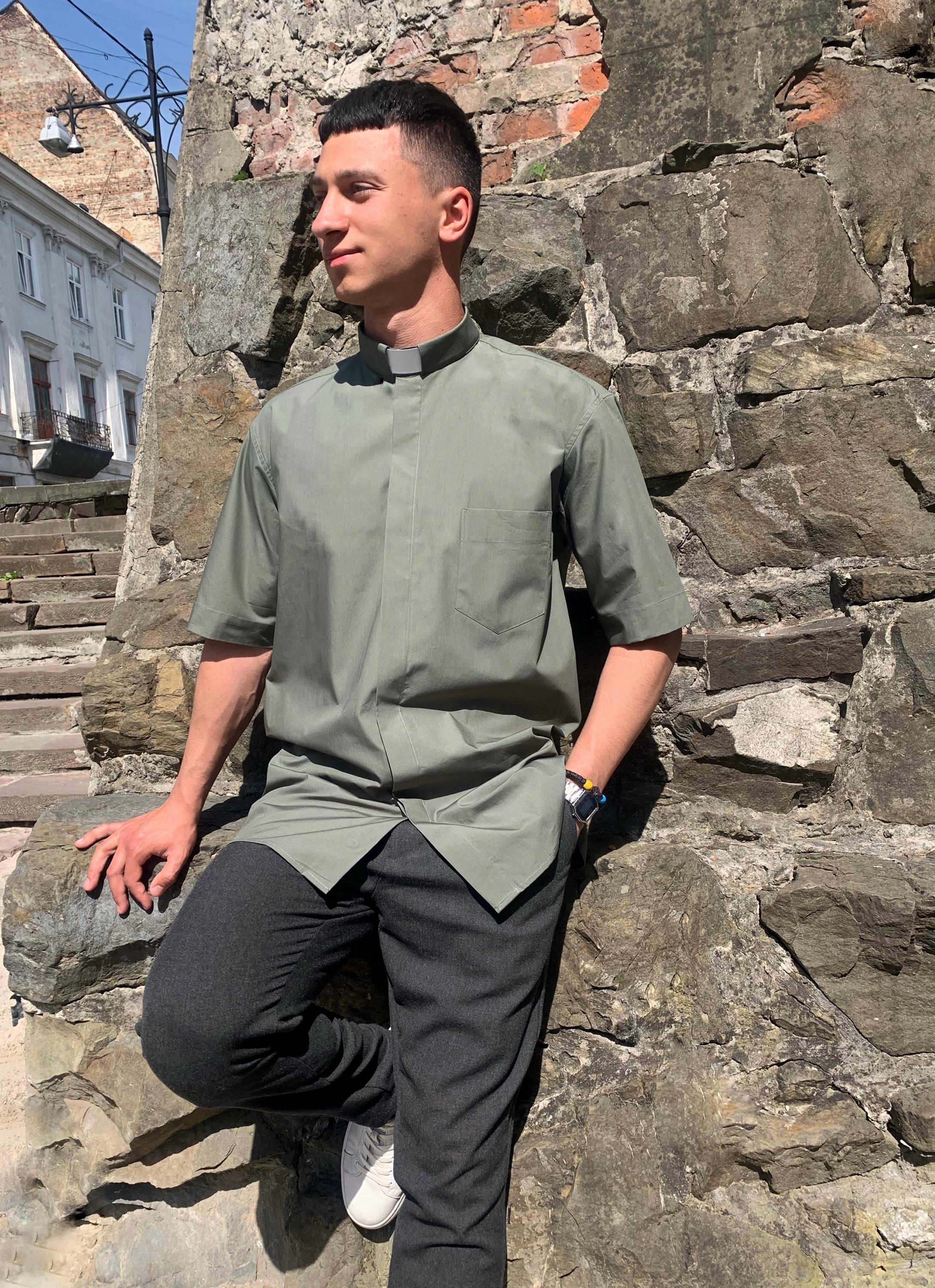 Khaki Short Sleeve Shirt for Priest, Shirt for Clergy, Clerical Collar ...