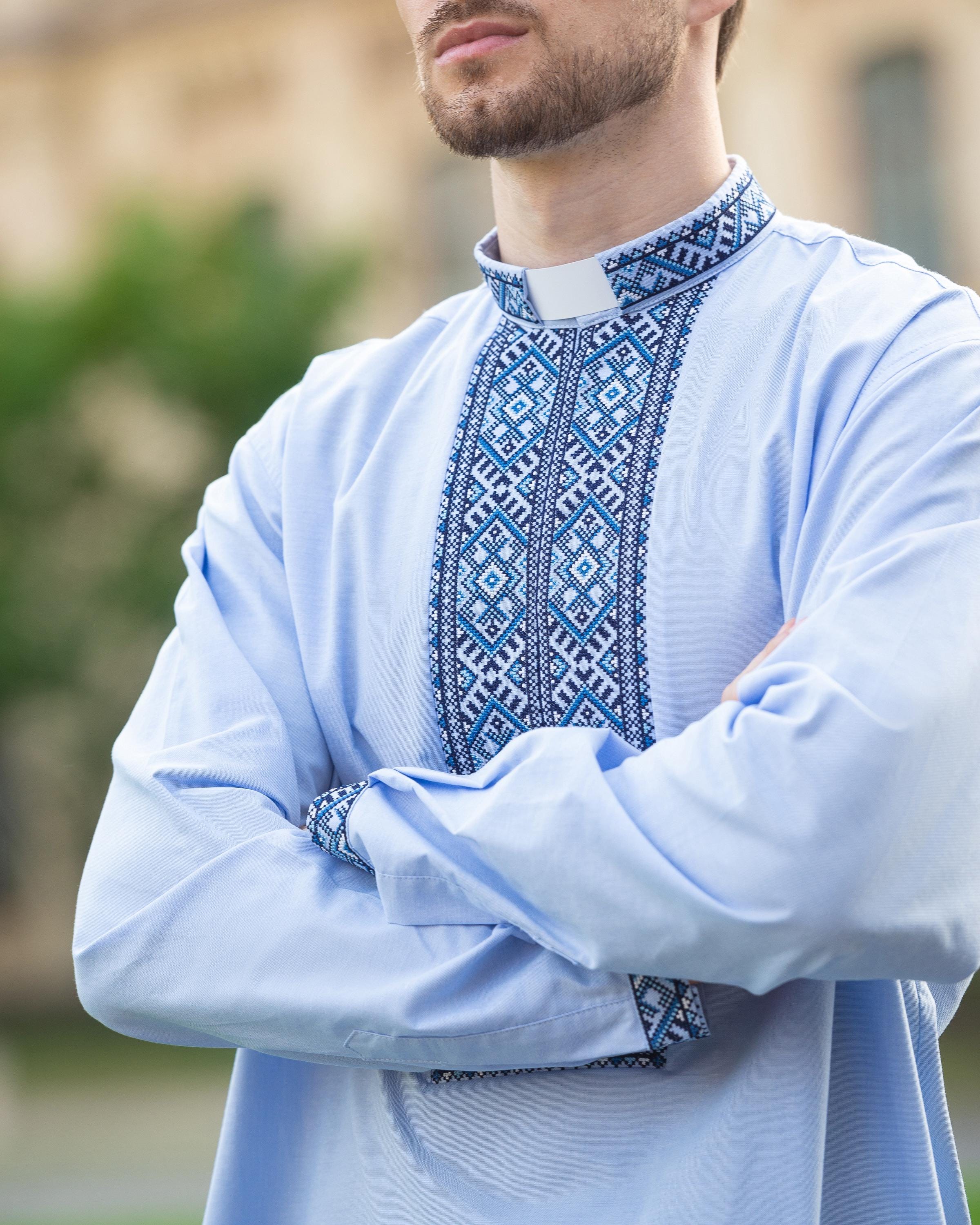 Ukrainian Vyshyvanka for Pastor, Full Embroidered Clergy Shirt ...