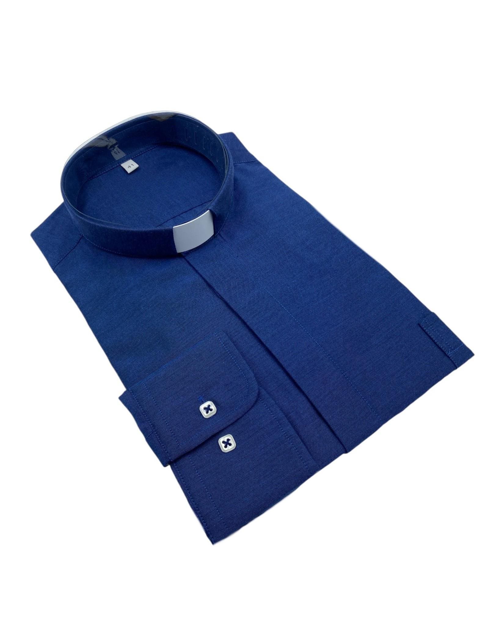 Dark Blue Shirt for Priest, Blue Shirt With White Collar, Clergy ...