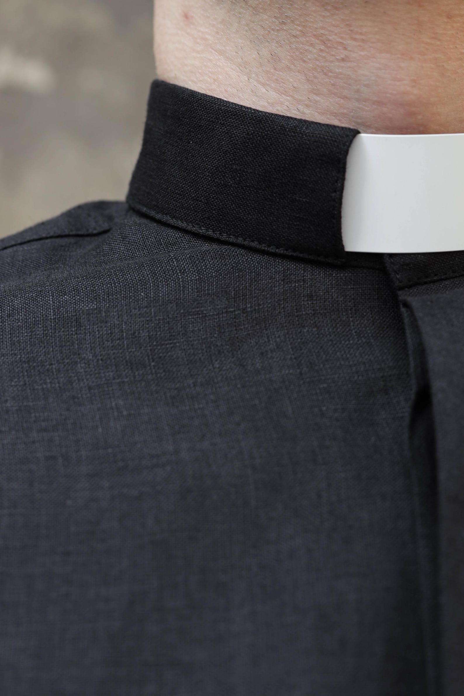 Black Shirt for Priest 100% Linen, Breathable Shirt With White Collar ...
