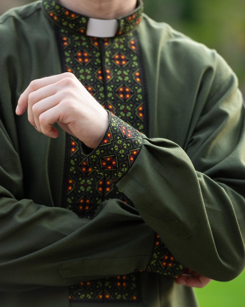 Full Embroidered Clergy Shirt, Embroidered Shirt for Priest, Khaki ...