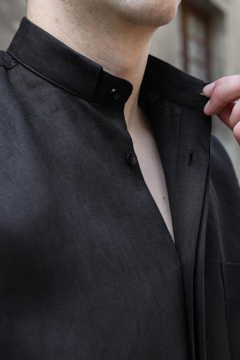 Black Shirt for Priest 100% Linen, Breathable Shirt With White Collar ...