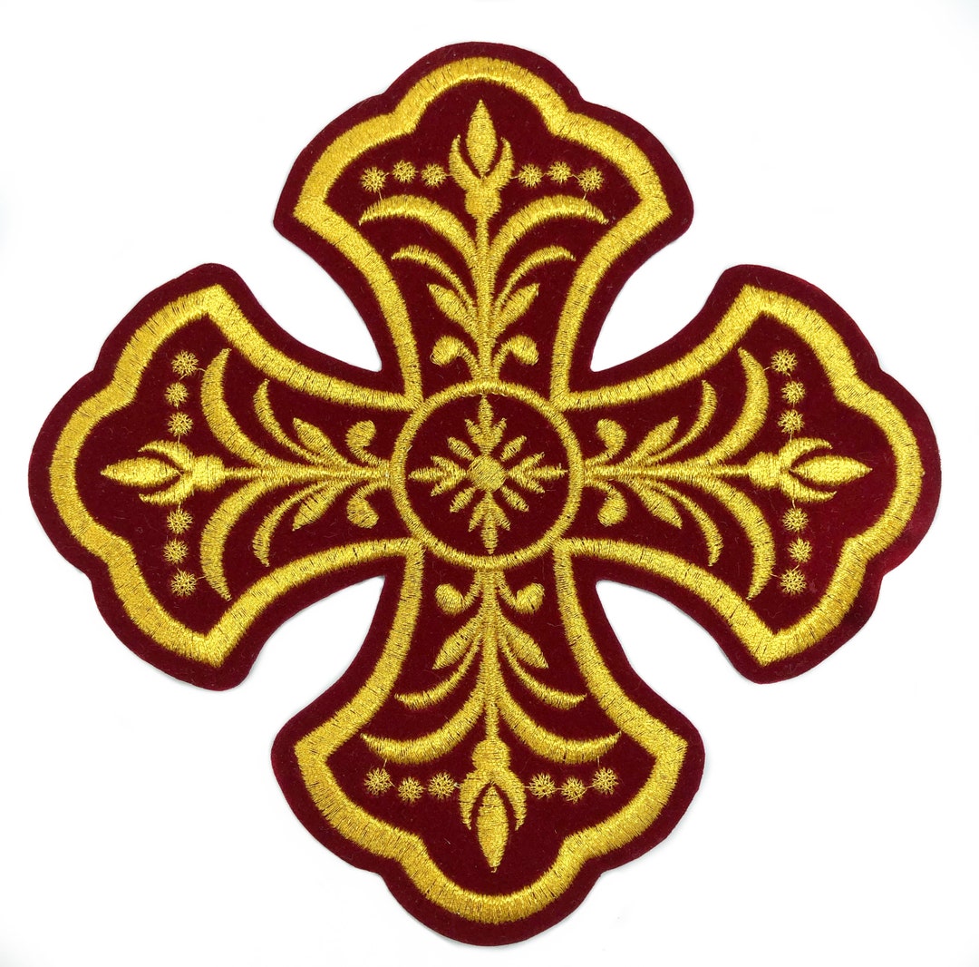 Gold Embroidered Christian Cross Patch for Liturgical Fabric - Church ...