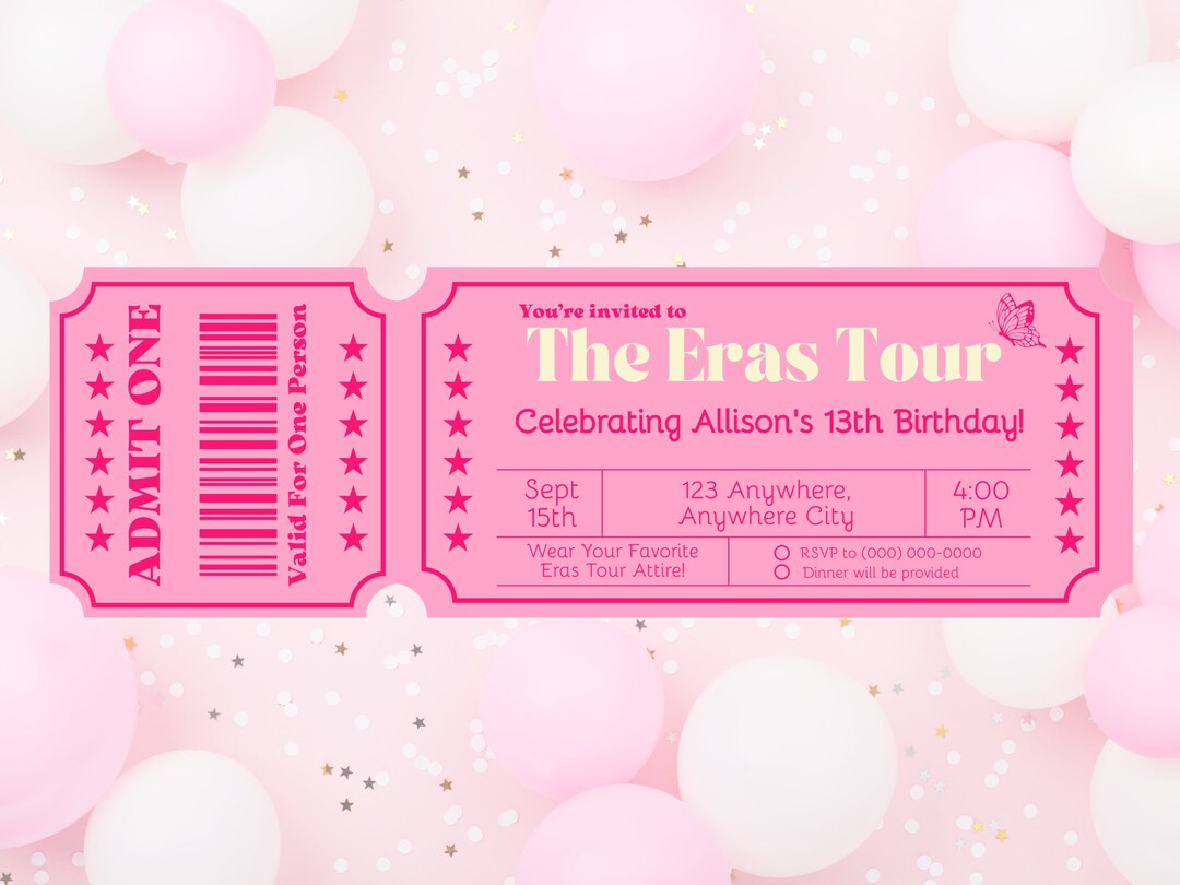 Editable in My Birthday Era Ticket Invitation Taylor Swift Birthday ...