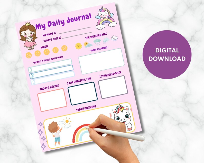 Kids Daily Journal Printable / Journal for Kids / Diary for Children ...