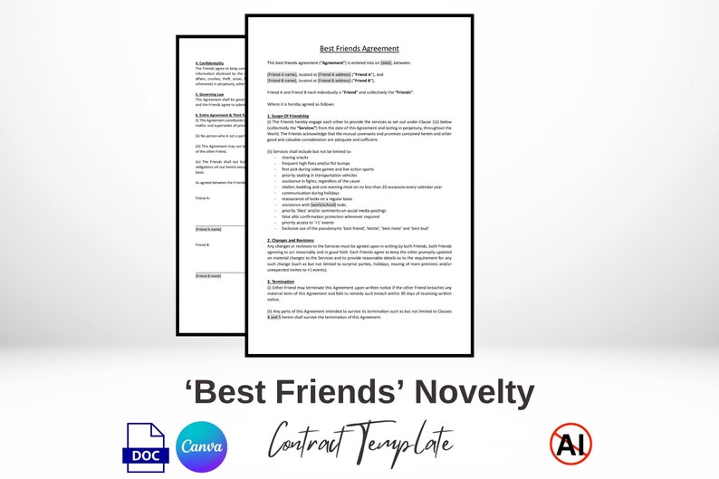 Editable 'best Friends Agreement' Novelty Contract Template - Etsy