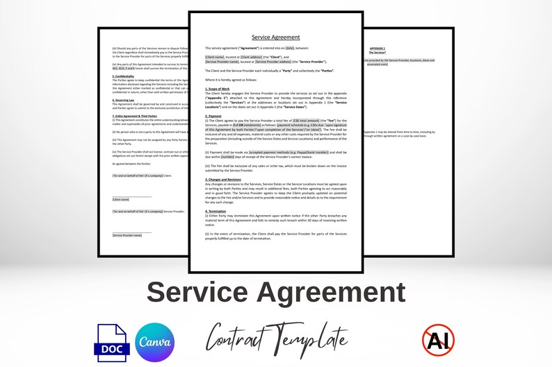 Printable Service Contract Template, Service Agreement, Contract Form ...