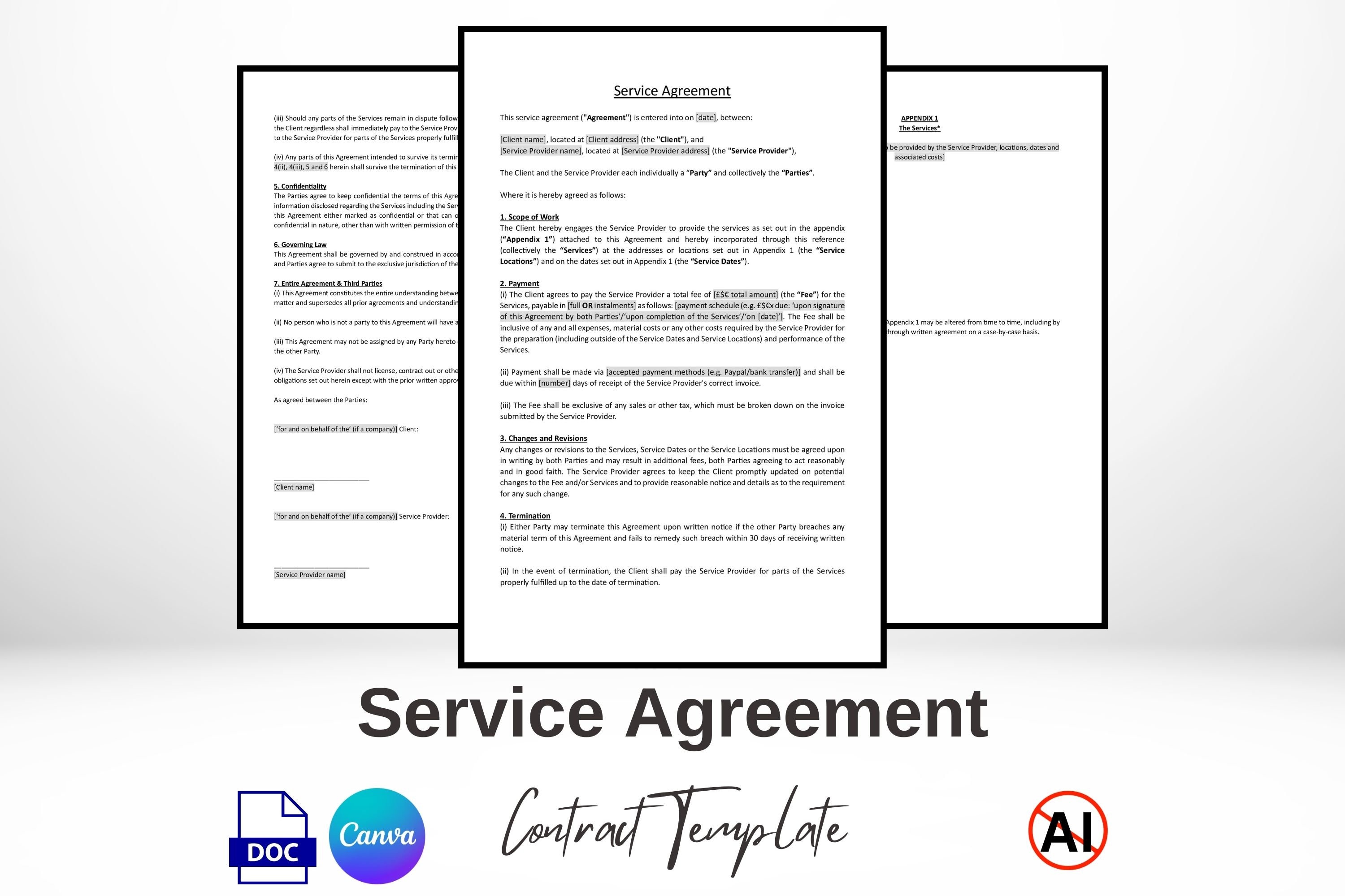 Printable Service Contract Template, Service Agreement, Contract Form ...