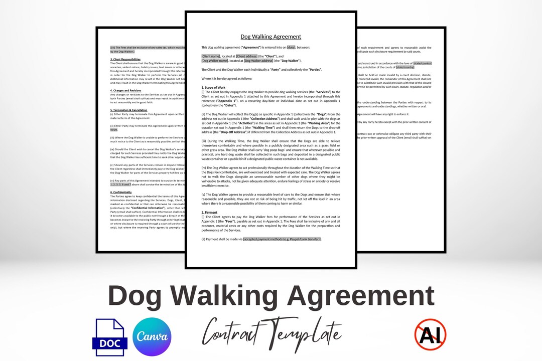 Editable Dog Walking Contract Template Etsy