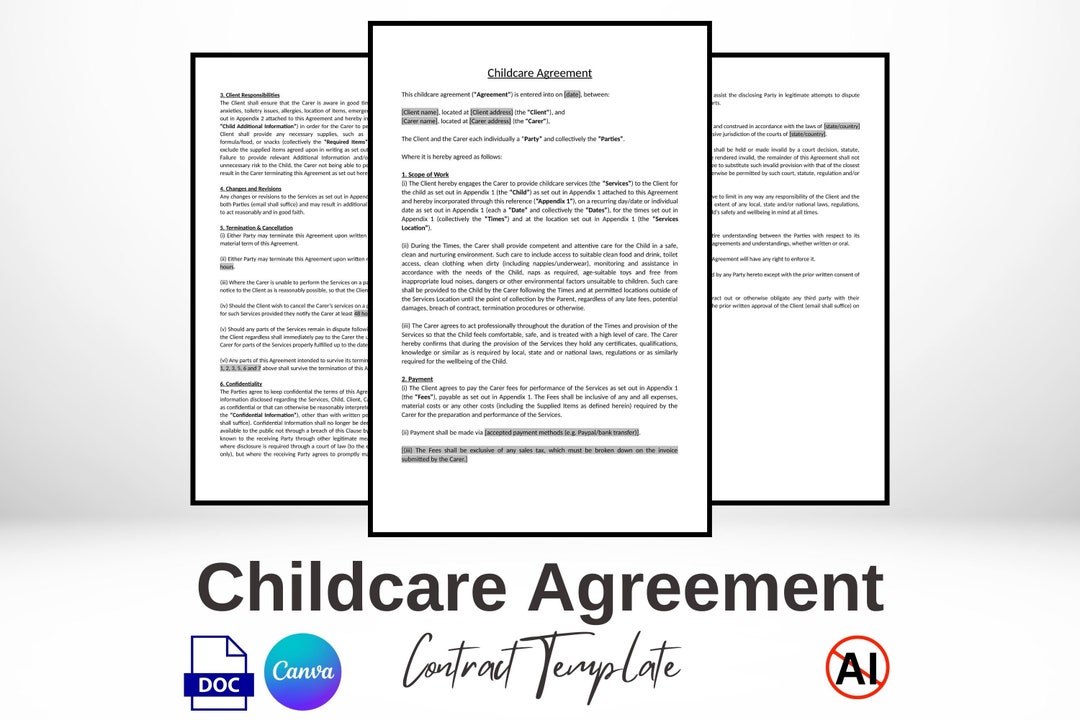 Daycare Contract, Daycare Form, Childcare Form, Daycare Agreement ...