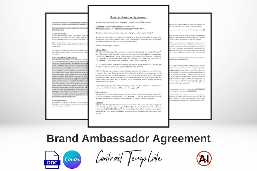 Brand Ambassador Agreement, Business Contract Template, Social Media ...