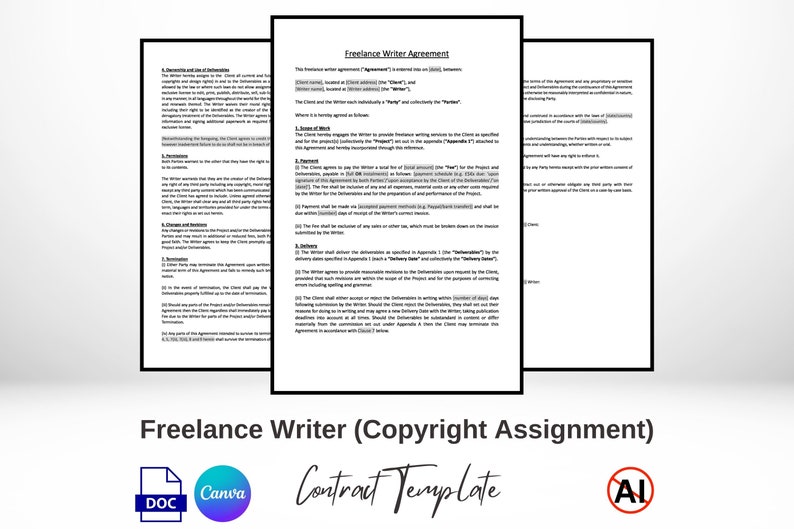 Editable Freelance Writer (copyright Assignment) Contract Template - Etsy