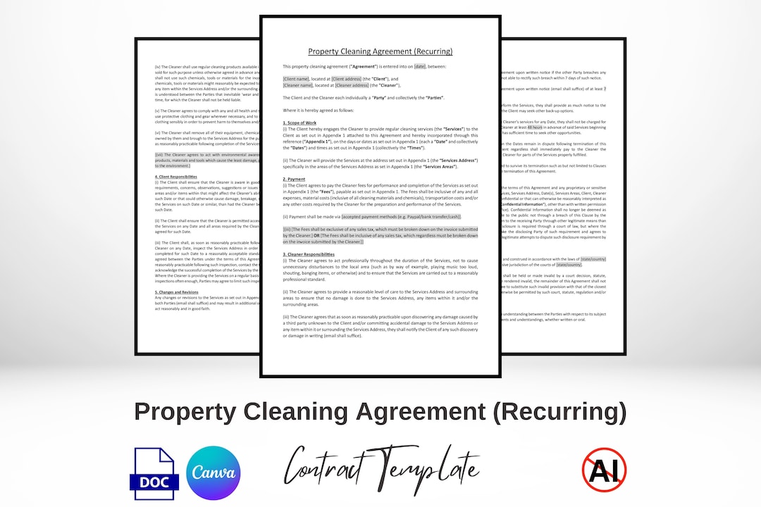 Editable Property Cleaning (recurring) Agreement Contract Template - Etsy