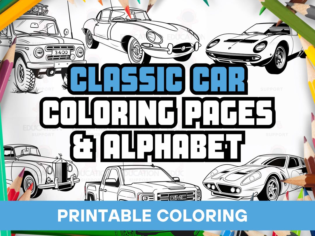 Classic Car Coloring Page, Vintage Printable Car ABC Coloring Page ...