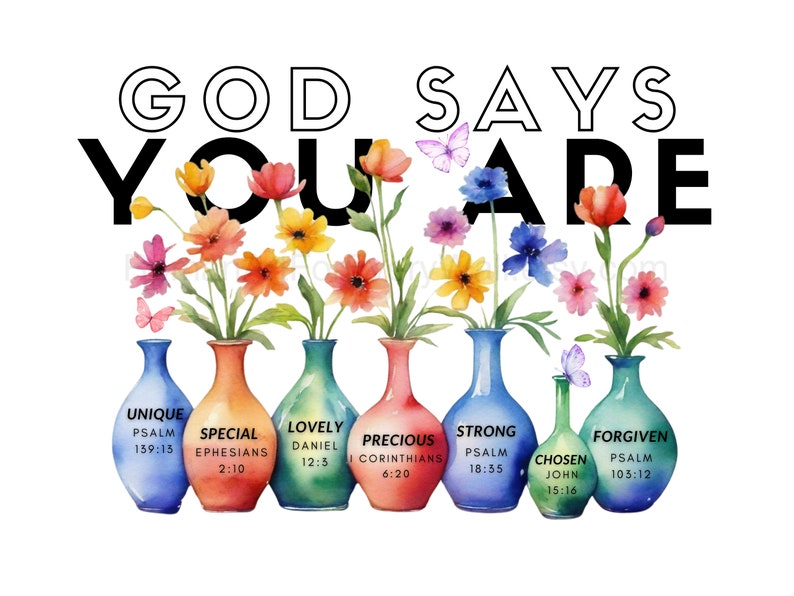 Inspirational Christian PNG: God Says You Are Unique, Floral Bible ...