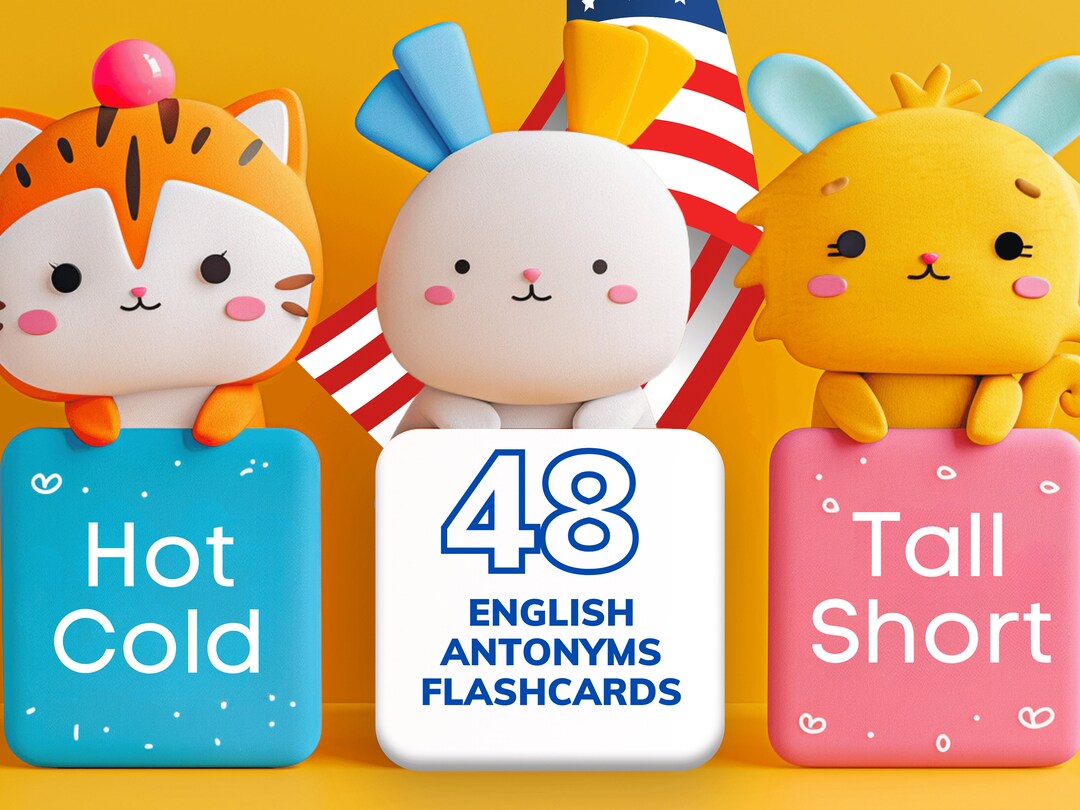 English Antonyms, Opposites Memory Flash Cards - Learn, Play, Memorize ...