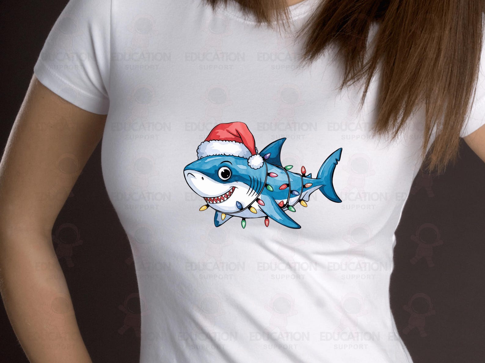 Santa Shark Christmas Lights SVG, Funny Xmas Baby Shark PNG, Holiday ...