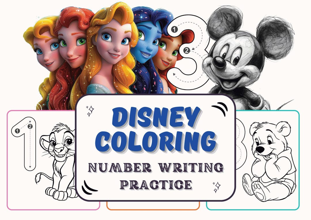 Disney Coloring Pages - Number Writing Practice & Tracing Sheets ...