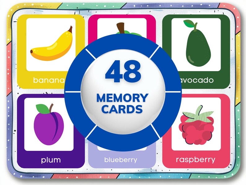 Vocabulary Cards, Colorful Fruit Flash Cards, English Learning Game ...