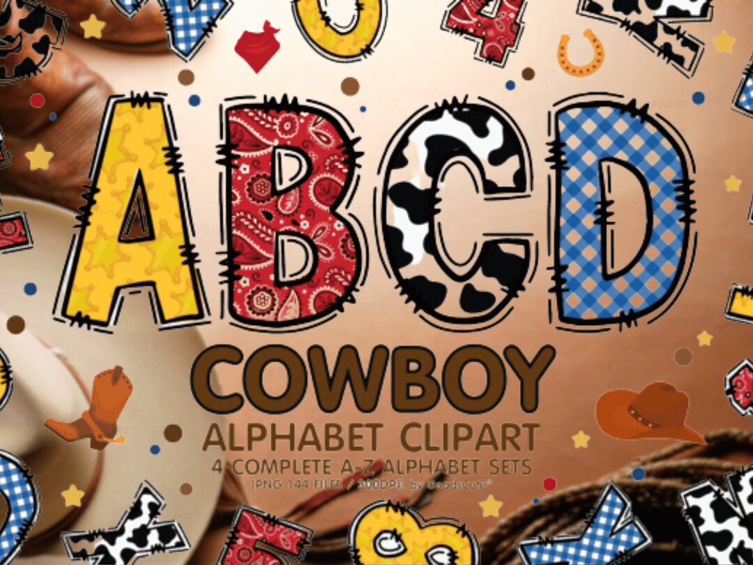 Cowboy Alphabet Letters A-Z PNG Rustic Western Font, Ideal for ...