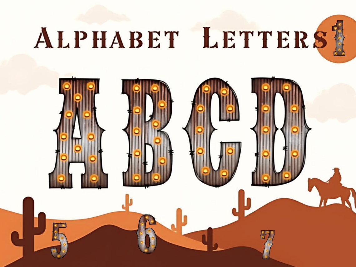 Rustic Western Font: Cowboy Alphabet Letters A-Z (PNG Digital Download ...