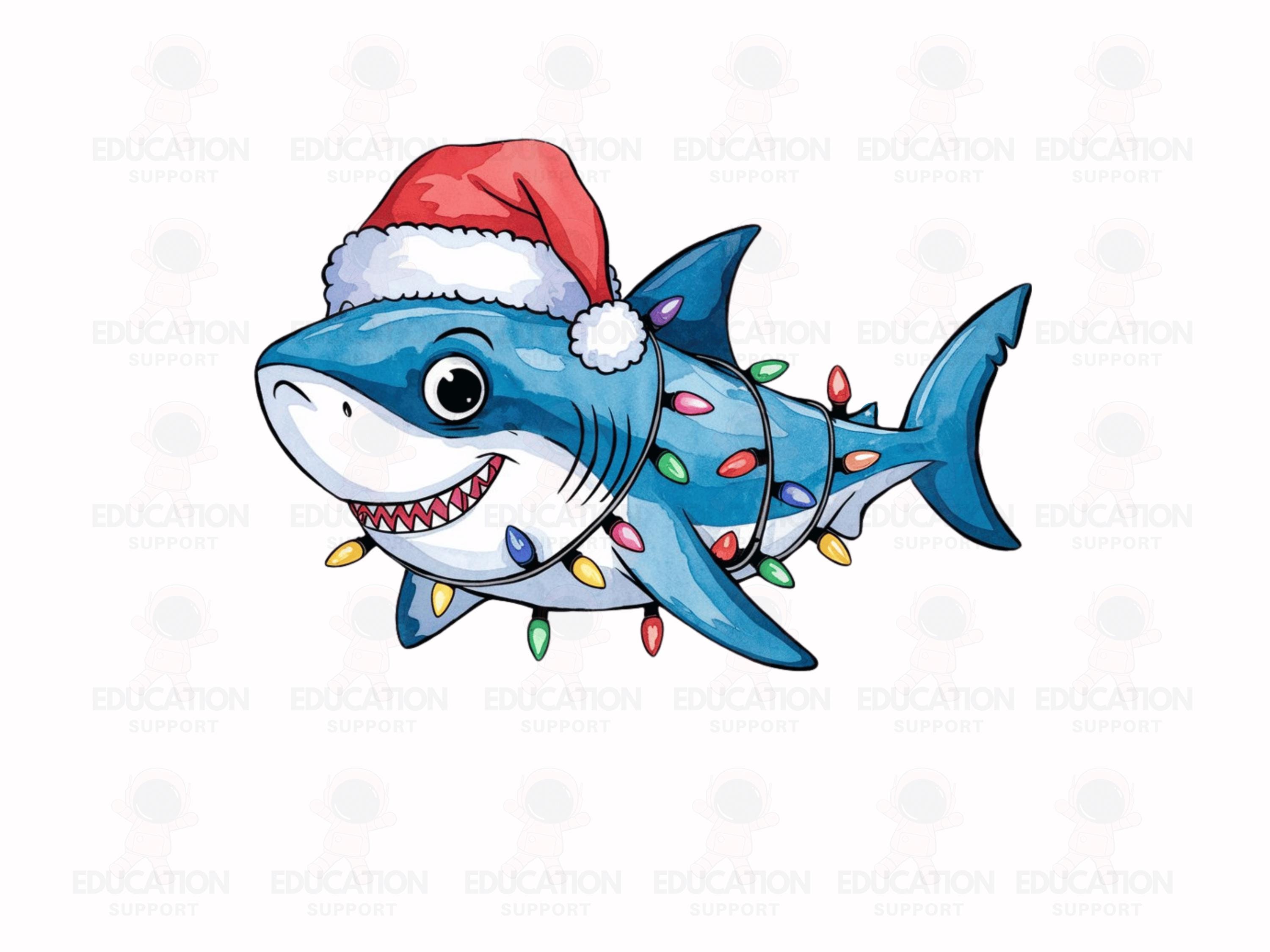 Santa Shark Christmas Lights SVG, Funny Xmas Baby Shark PNG, Holiday ...