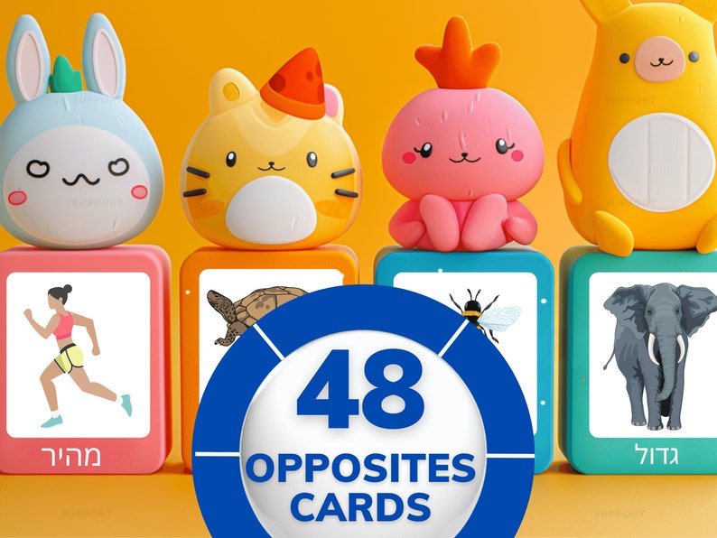 Antonyms Flashcards in Hebrew, 48 Opposites Cards for Vocabulary ...