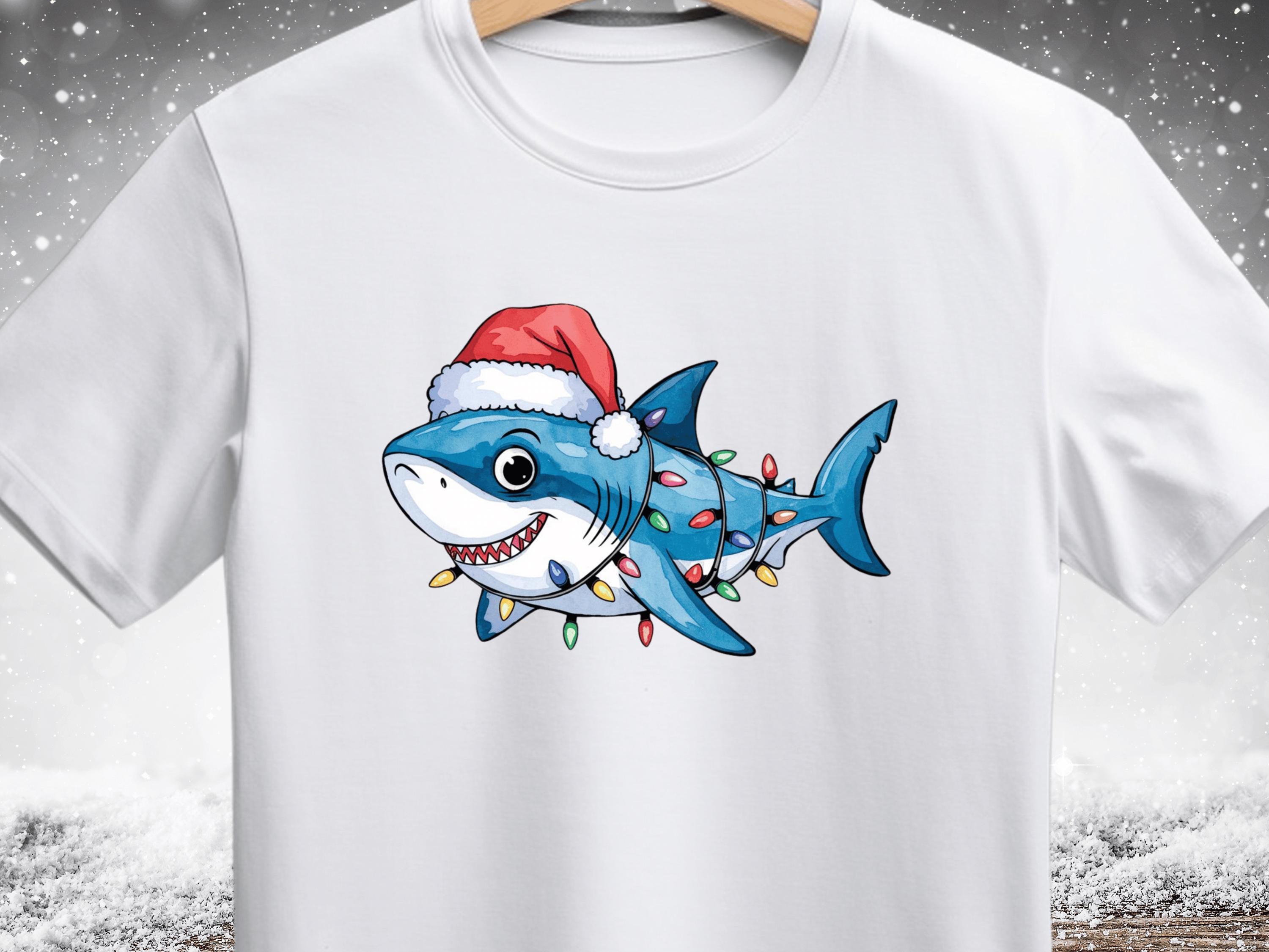 Santa Shark Christmas Lights SVG, Funny Xmas Baby Shark PNG, Holiday ...