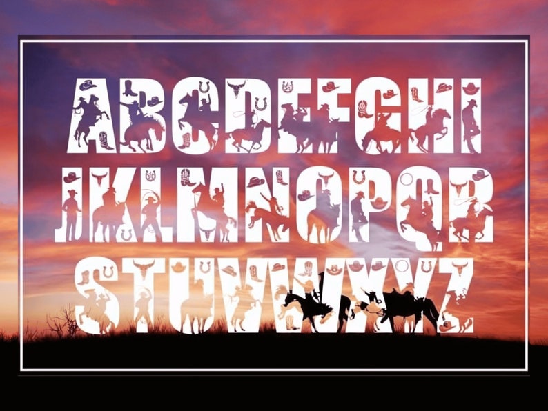 Cowboy Alphabet Letters A-Z PNG - Rustic Western Font, Ideal for ...
