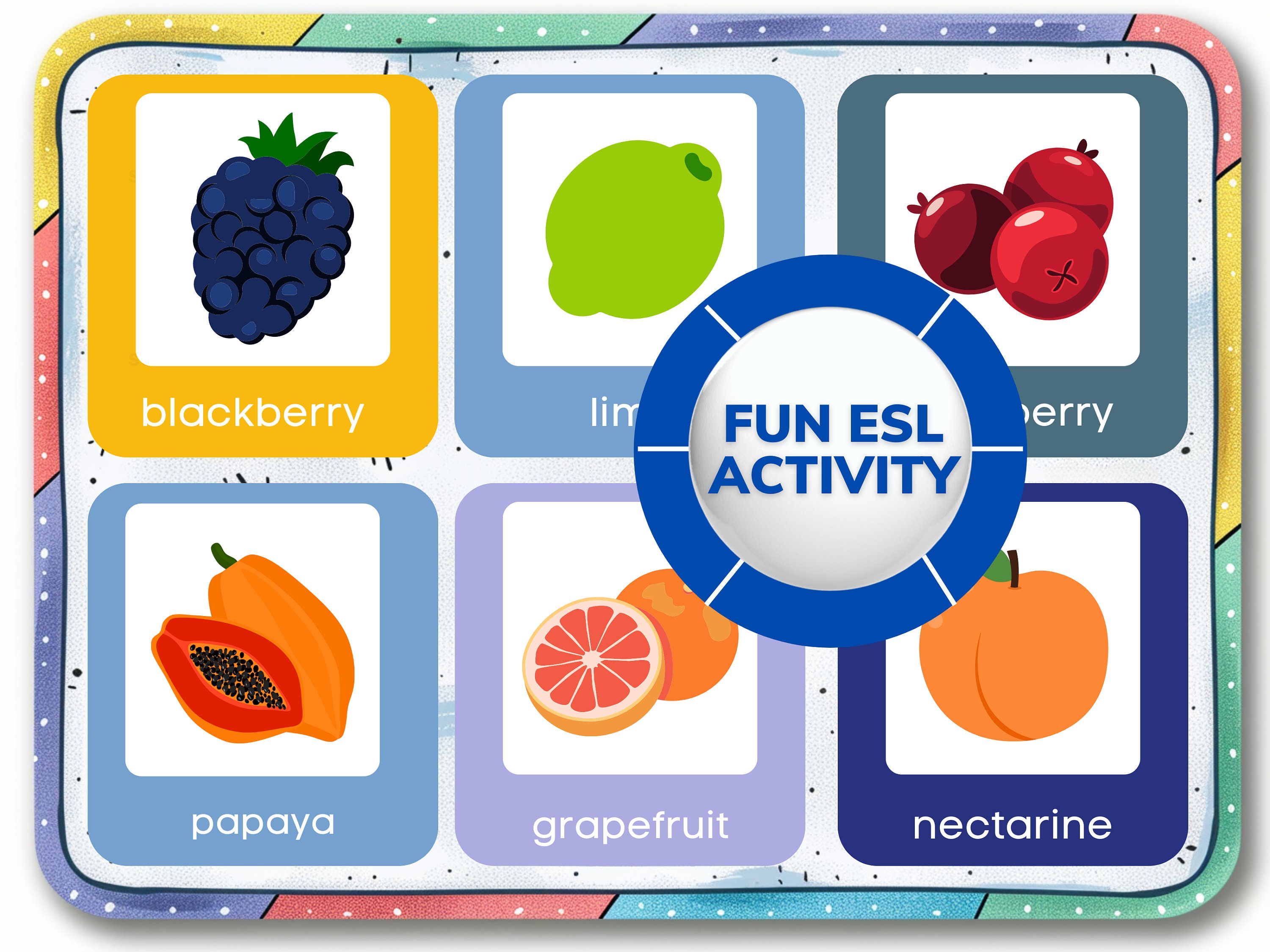 Vocabulary Cards, Colorful Fruit Flash Cards, English Learning Game ...