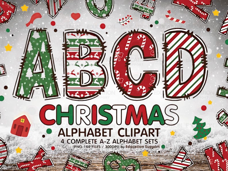 Christmas Alphabet Clipart Letters and Numbers Sublimation A-Z PNG ...