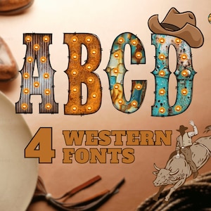 Western Alphabet Doodle Rust Cowboy Font 4 Rustic Western Fonts, Ideal ...