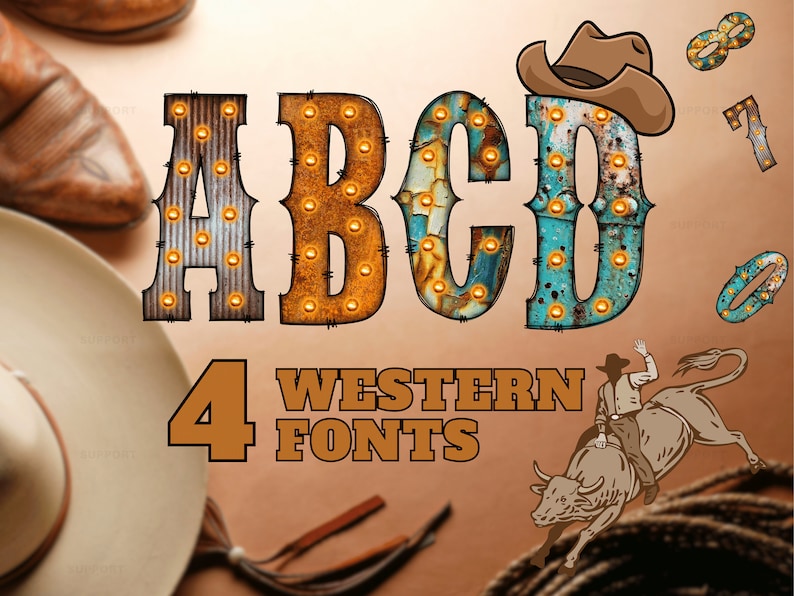 Western Alphabet Doodle Rust Cowboy Font 4 Rustic Western Fonts, Ideal ...