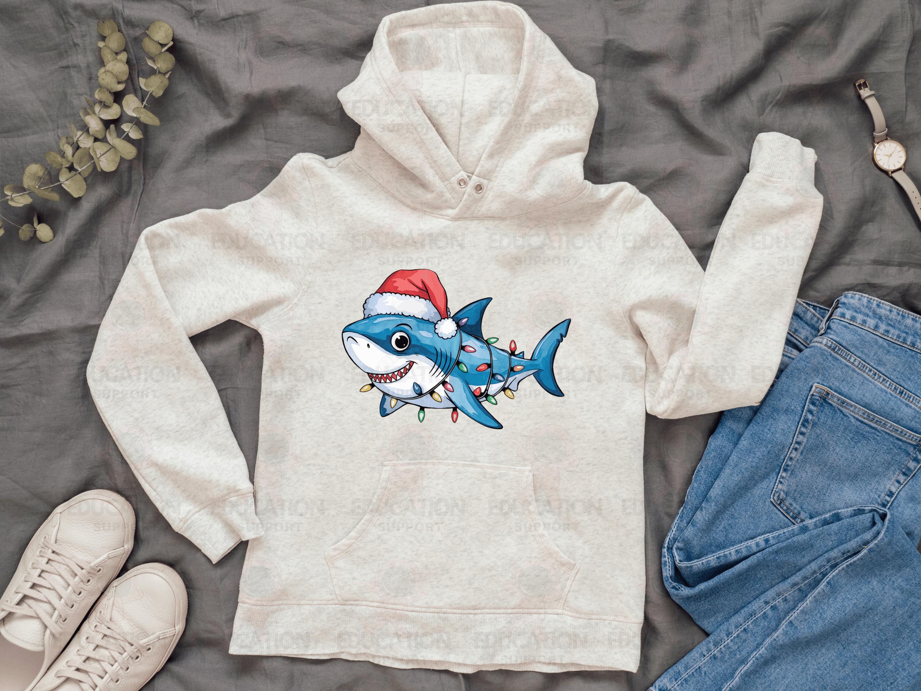 Santa Shark Christmas Lights SVG, Funny Xmas Baby Shark PNG, Holiday ...
