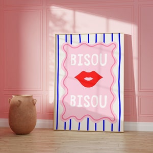 Bisou Bisou Red Lips Printable Art French Quote Print Girl Room Decor ...