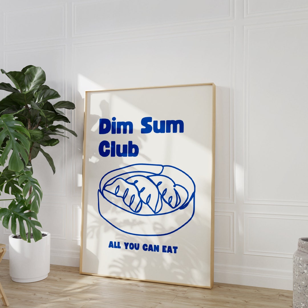 Dim Sum Club Blue Print Food Art Retro Poster Dumplings Print Kitchen ...