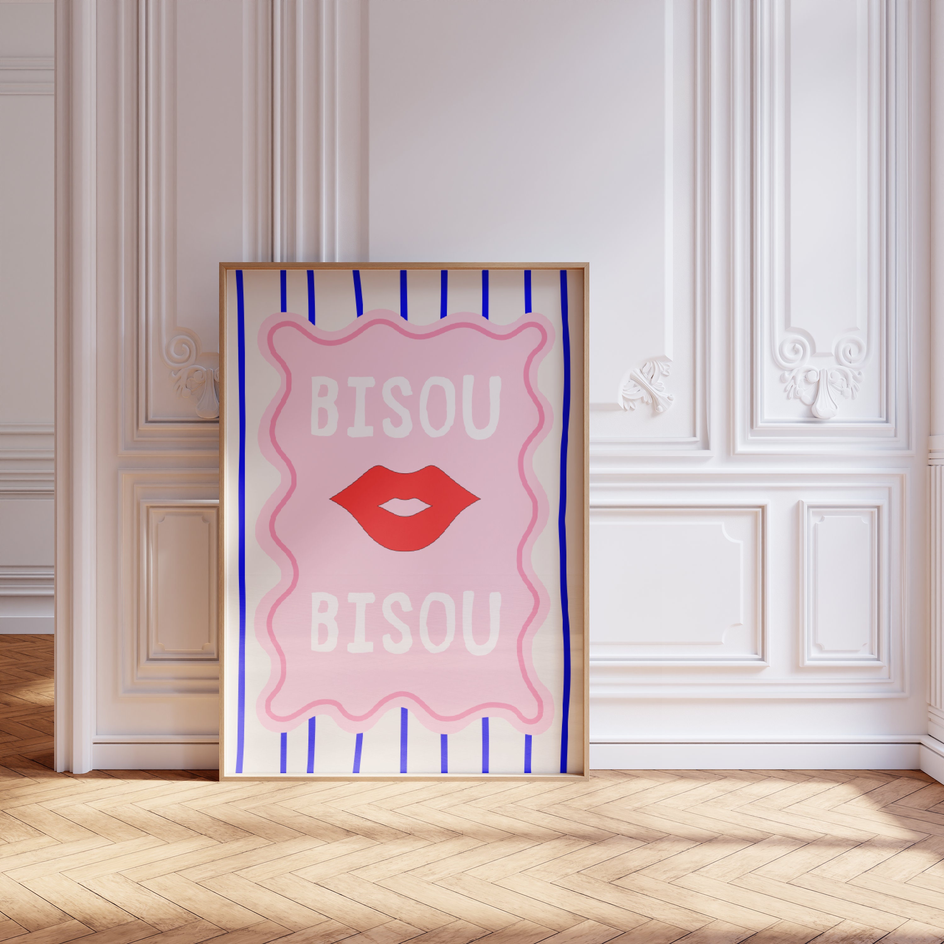 Bisou Bisou Red Lips Printable Art French Quote Print Girl Room Decor Gift Digital Download ...