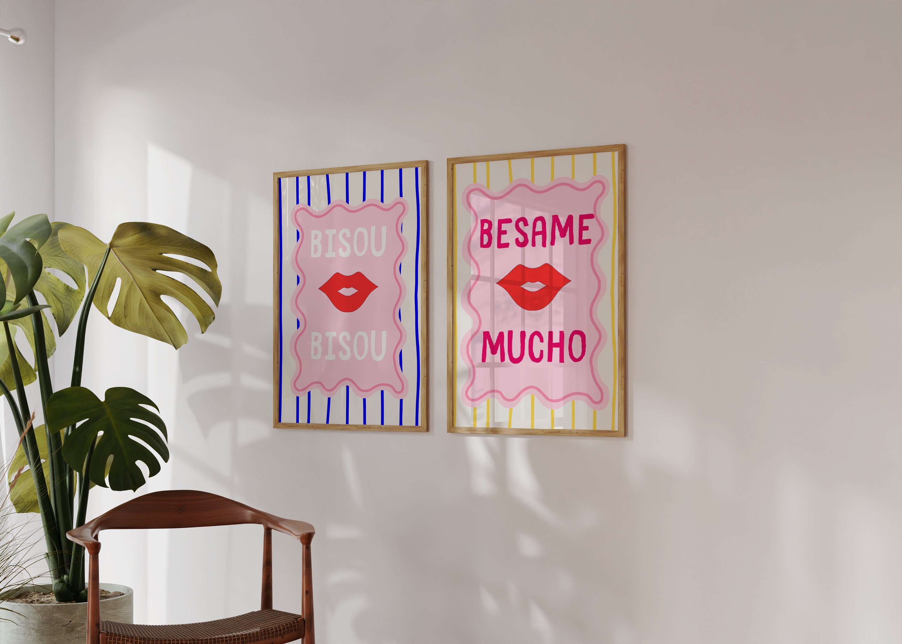 Bisou Bisou Red Lips Printable Art French Quote Print Girl Room Decor ...