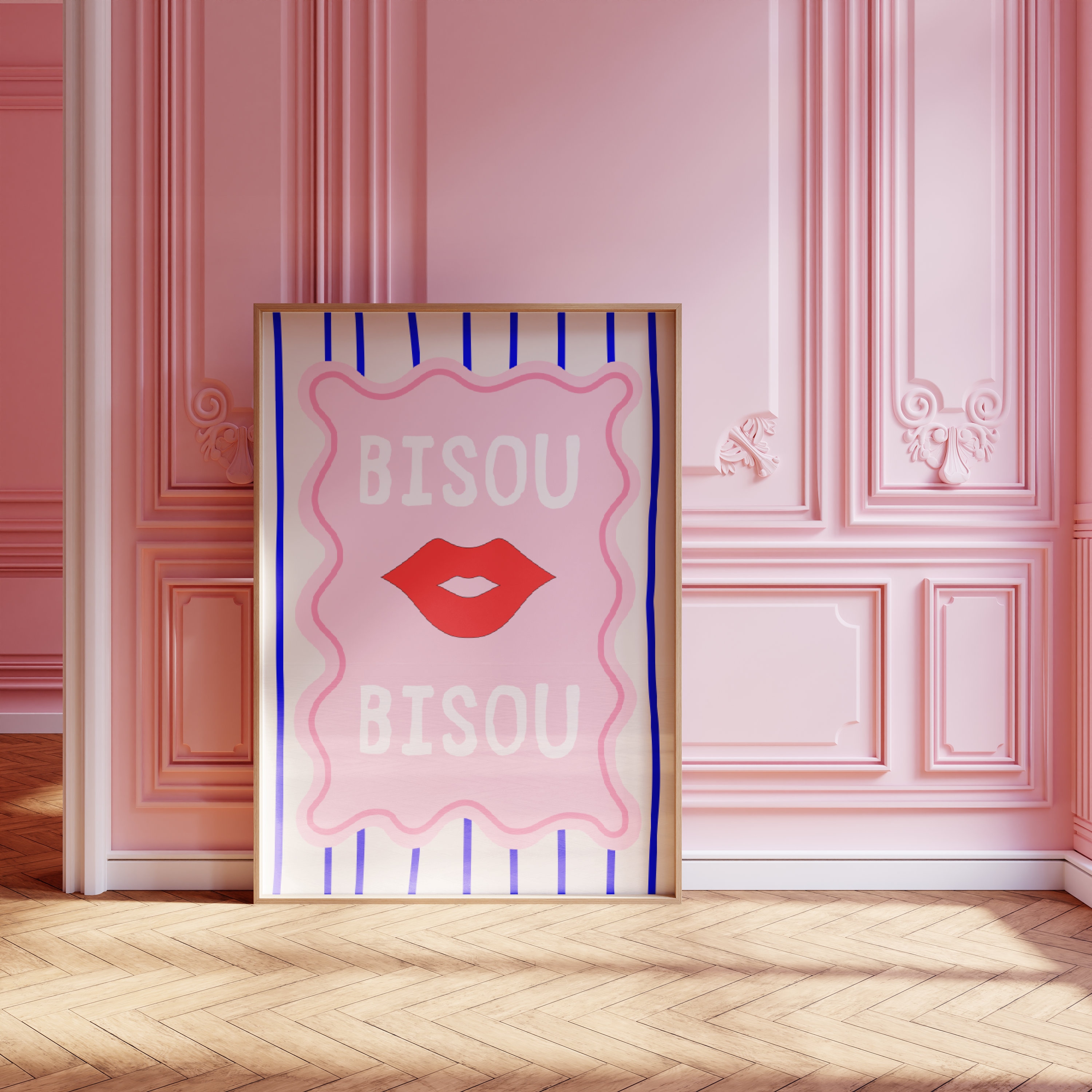Bisou Bisou Red Lips Printable Art French Quote Print Girl Room Decor Gift Digital Download ...