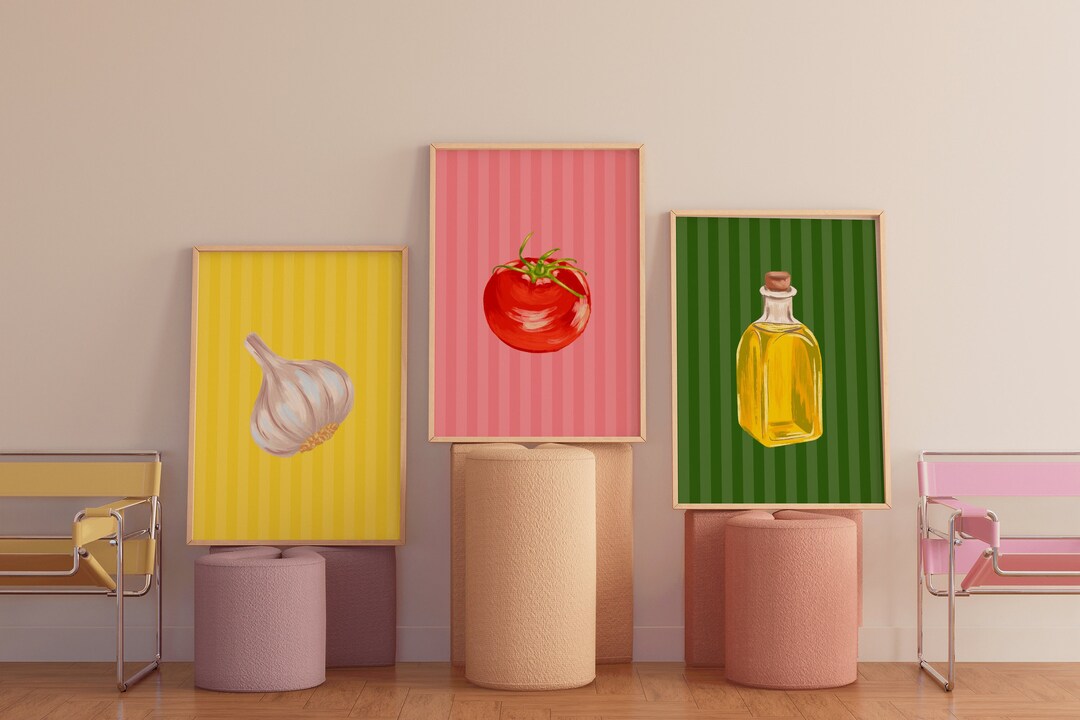 Garlic Print-tomato Print-olive Oil Print-colorful Wall Art-kitchen ...