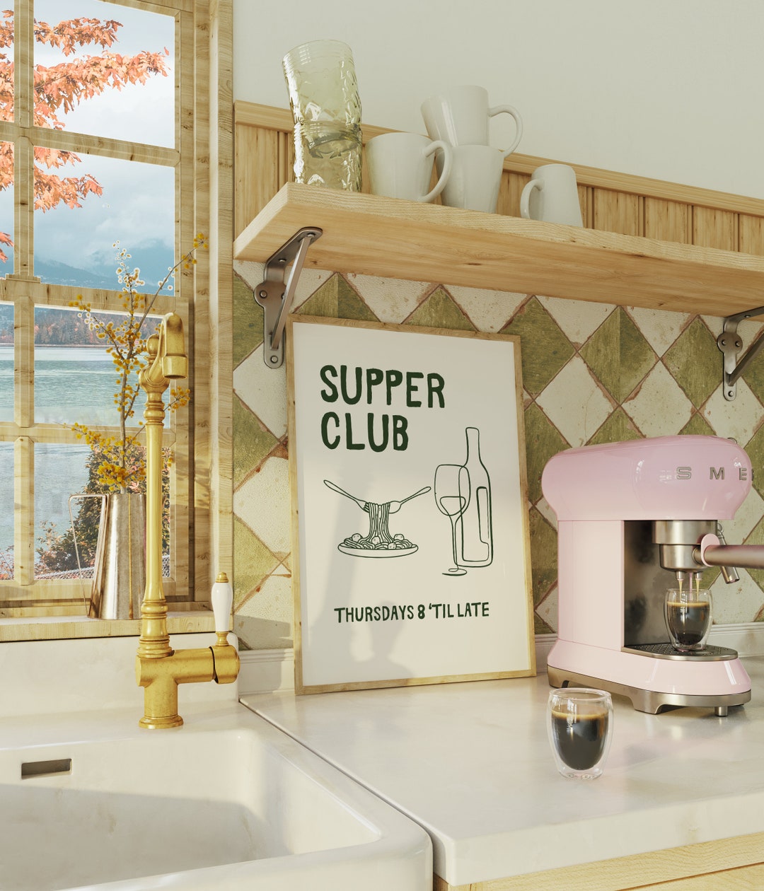 Retro Supper Club Poster Food Art Kitchen Poster Green Wall Decor ...