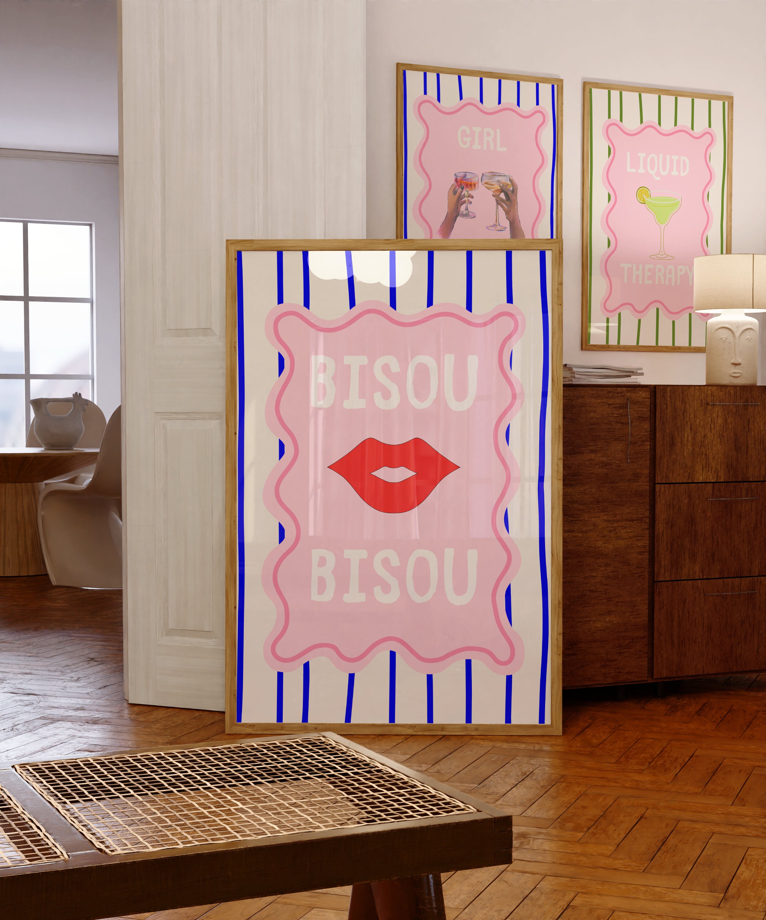 Bisou Bisou Red Lips Printable Art French Quote Print Girl Room Decor ...