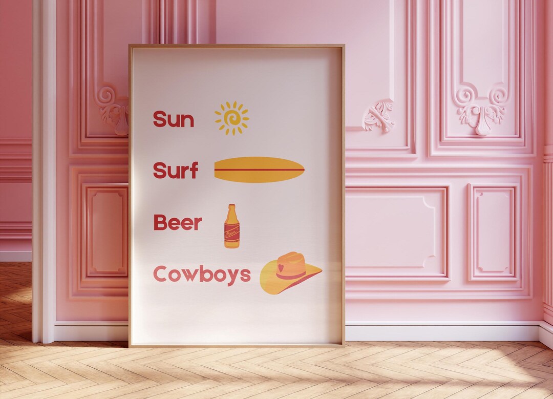 Sun Surf Beer Cowboys Retro Wall Art Coastal Print Trendy Art Yellow ...