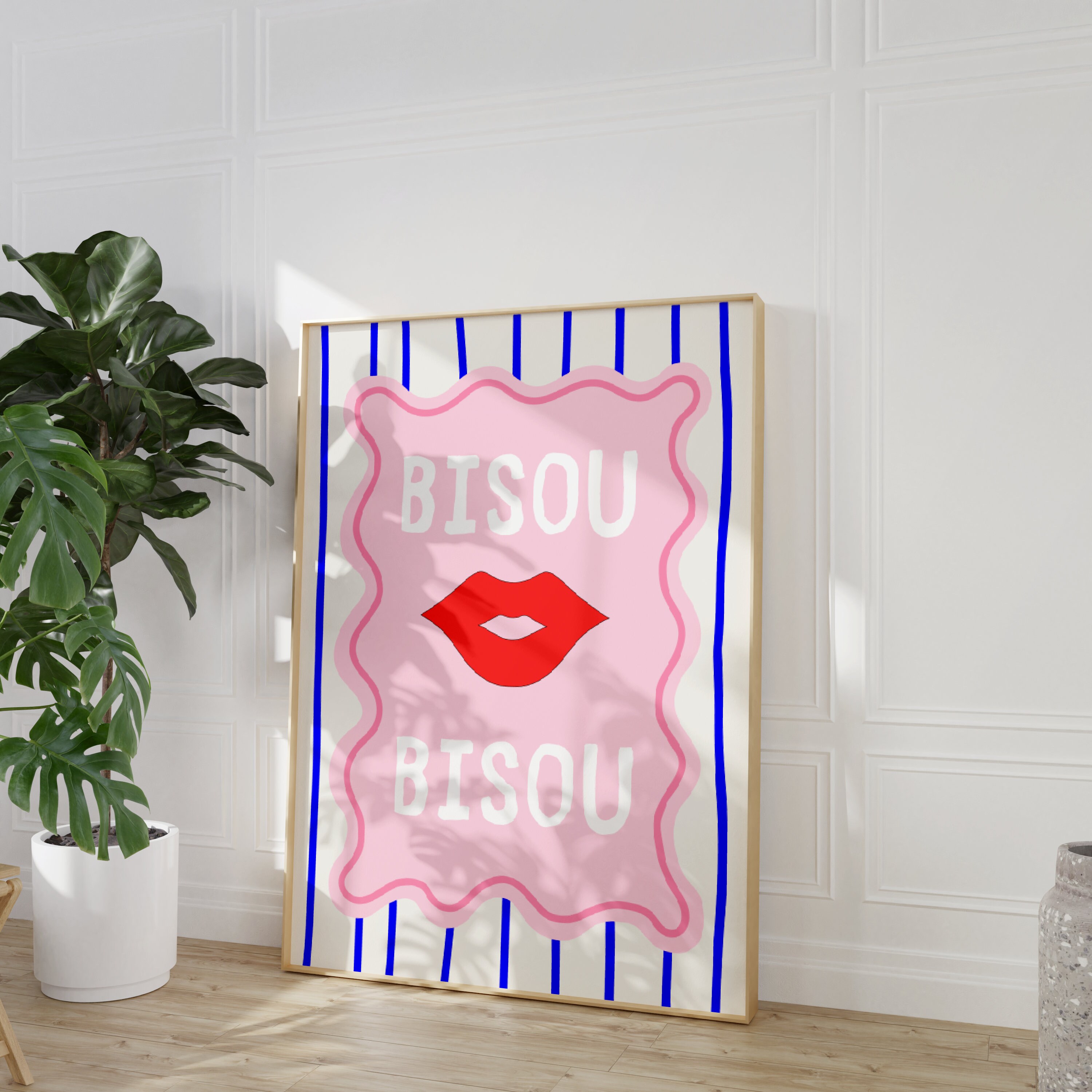 Bisou Bisou Red Lips Printable Art French Quote Print Girl Room Decor ...