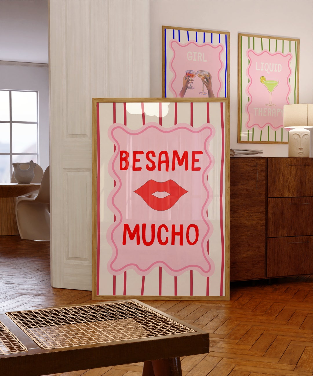 Besame Mucho Print Spanish Quote Poster French Kiss Lips Wall Art ...