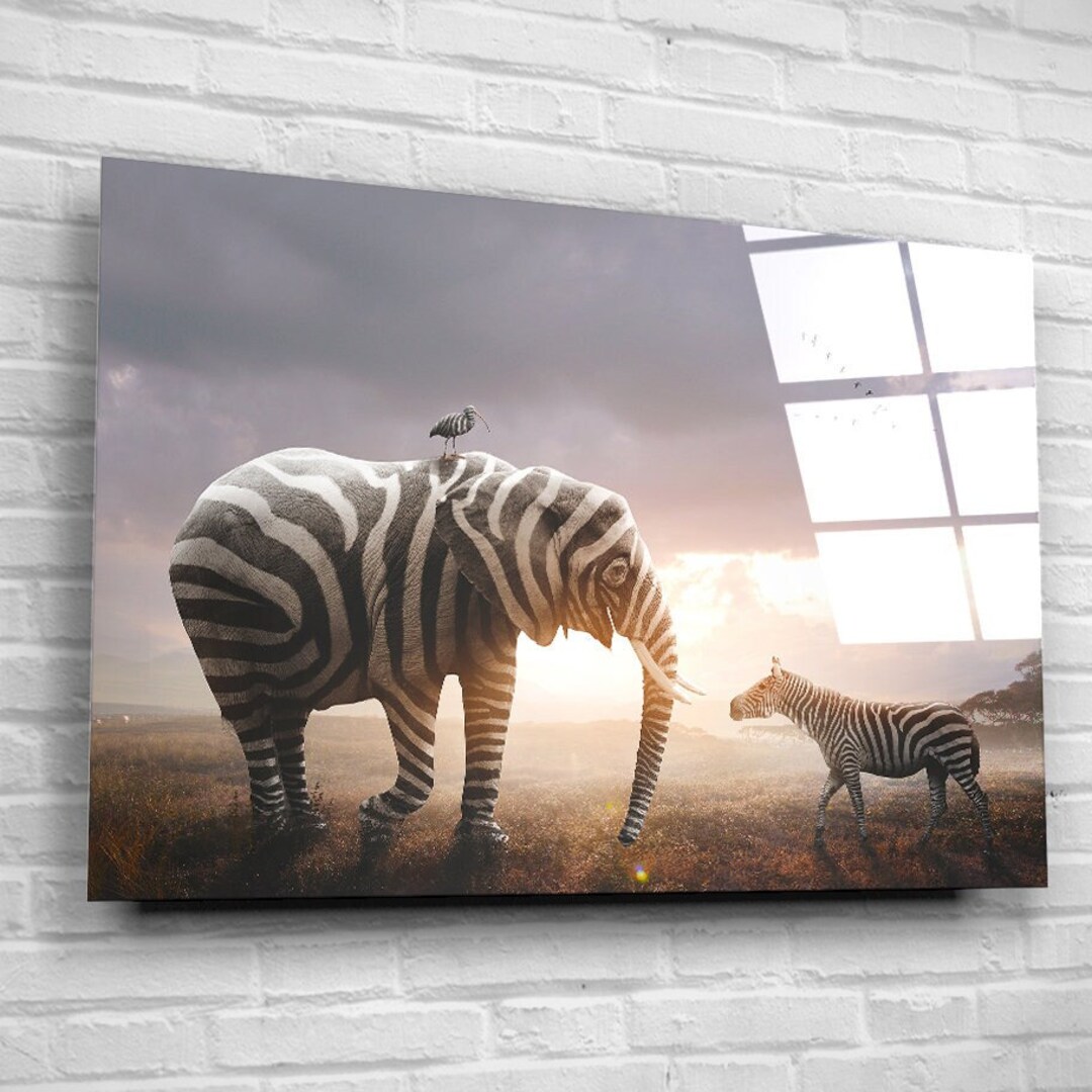 AI Art on Glass Striped Animals, Decor on Tempered Glass, Animal Wall ...